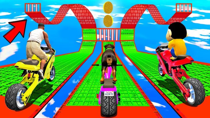 SHINCHAN AND FRANKLIN TRIED 3 WAY CURLY RAMP BIKE COIN PRIZE PARKOUR ...